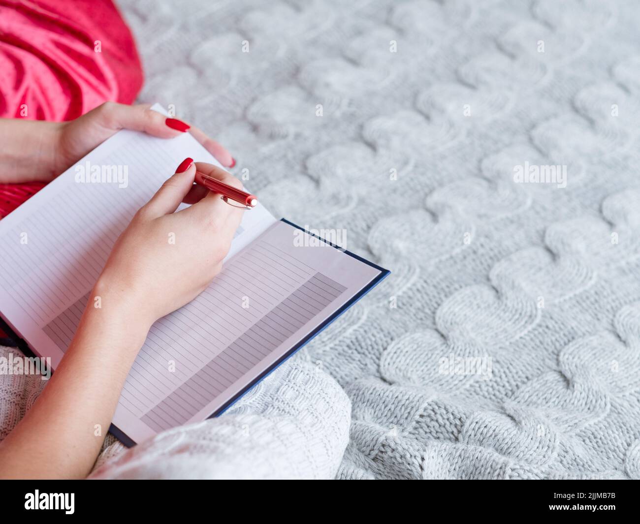 home cooking menu woman bed empty notebook Stock Photo - Alamy