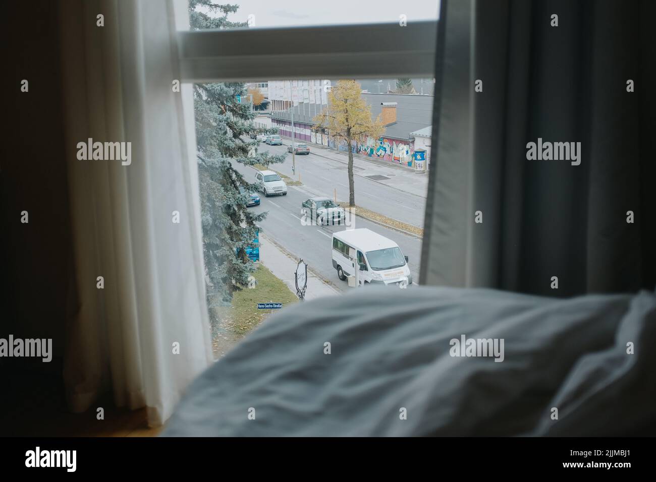 A traffic seen through the bedroom window Stock Photo - Alamy