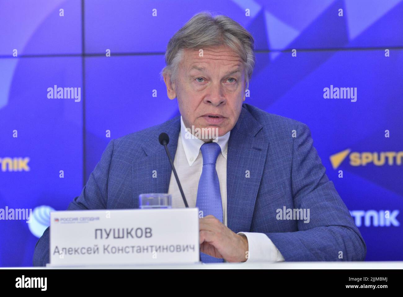 Briefing by Senator Alexei Pushkov.MMPC Russia today, Moscow, July 27, 2022. In the photo ...