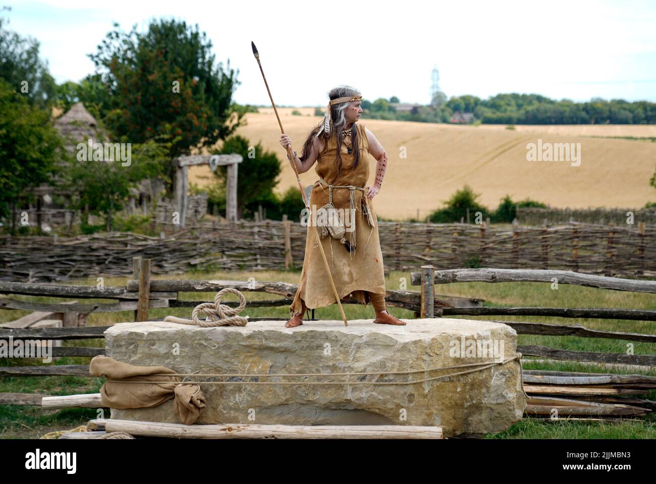 Jo Shorter, a Stone Age enthusiast and volunteer at Butser ancient farm ...
