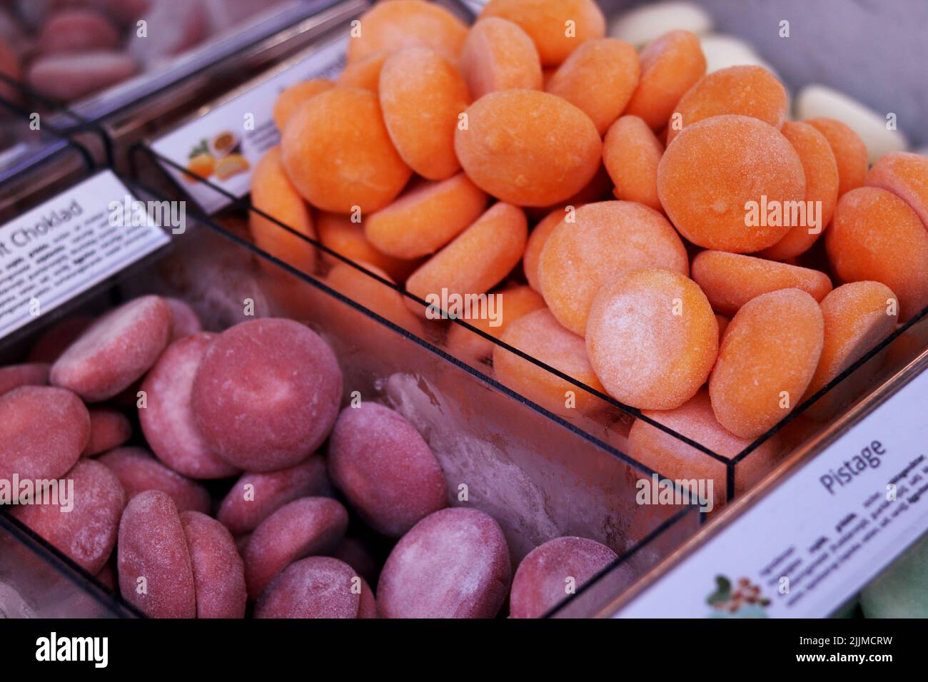 Cold Swedish sweets with different flavors on display Stock Photo - Alamy