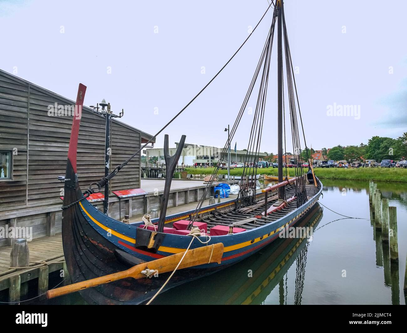 A beautiful shot of an Authentic ship of Vikings in Roskilde harbor ...