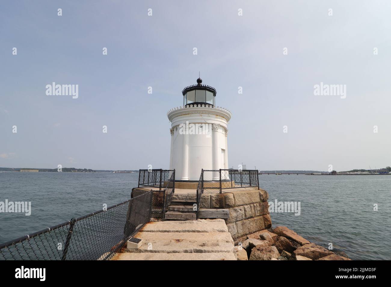 An outdoor view of the Bug Light Park in the USA under a clear sky ...
