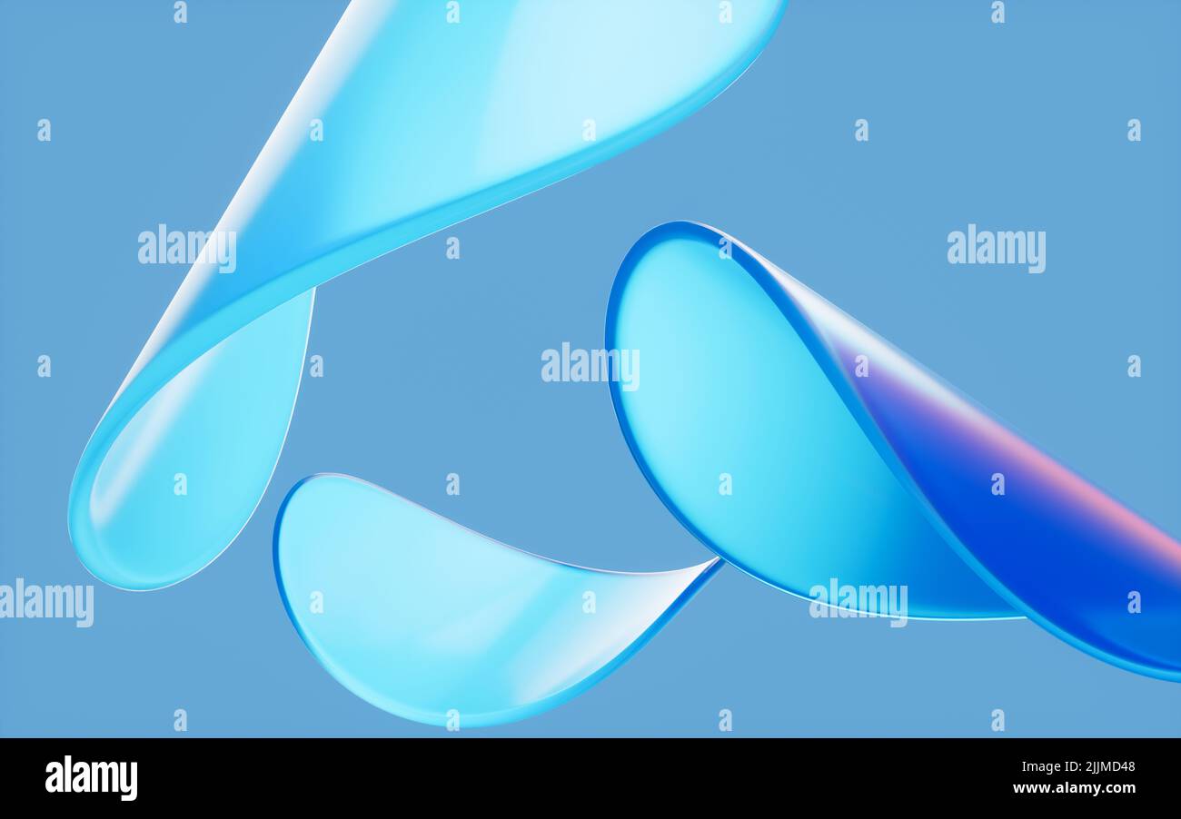 Abstract glass curves with blue background, 3d rendering. Computer ...