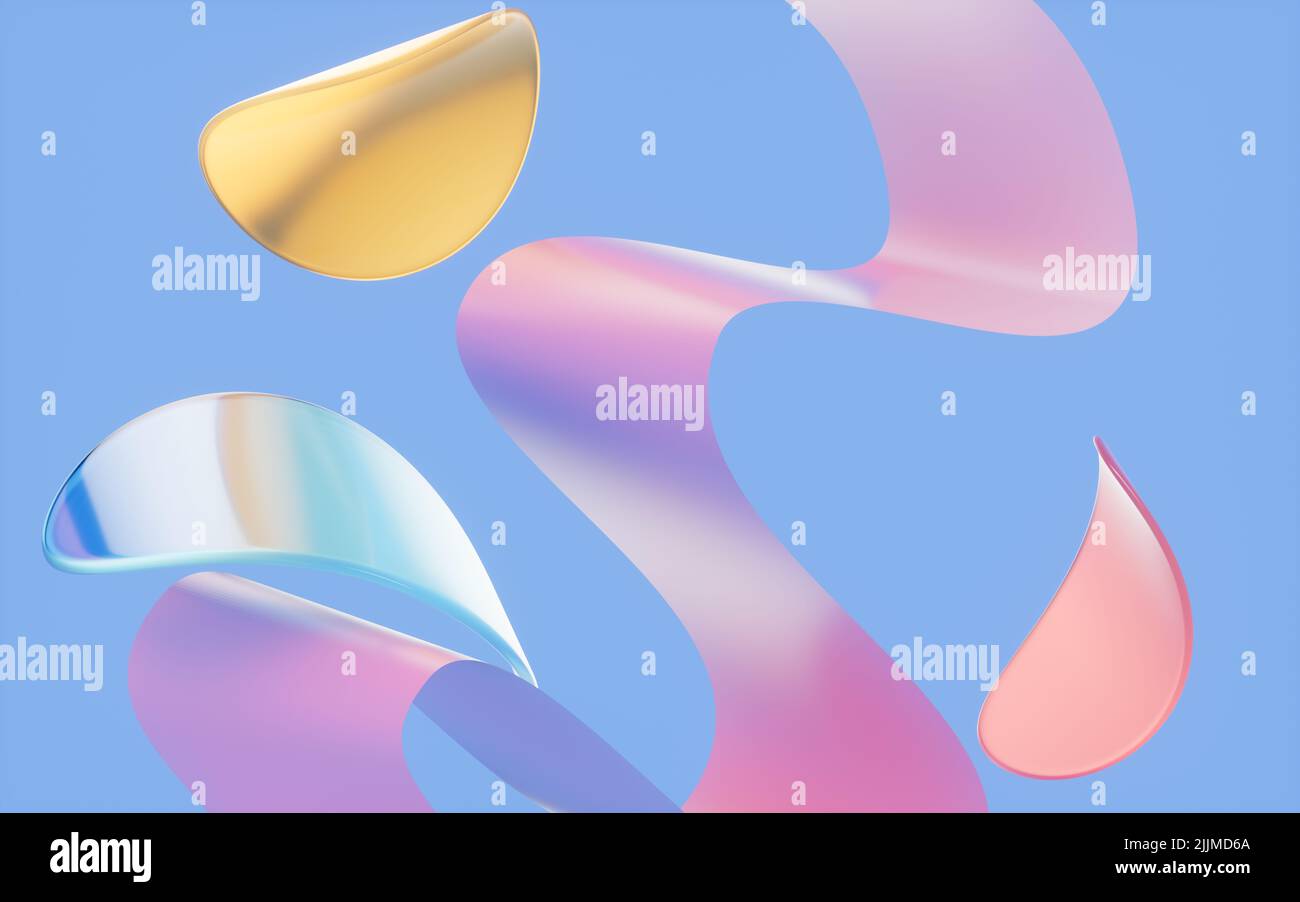 Abstract curves and glass with blue background, 3d rendering. Computer ...