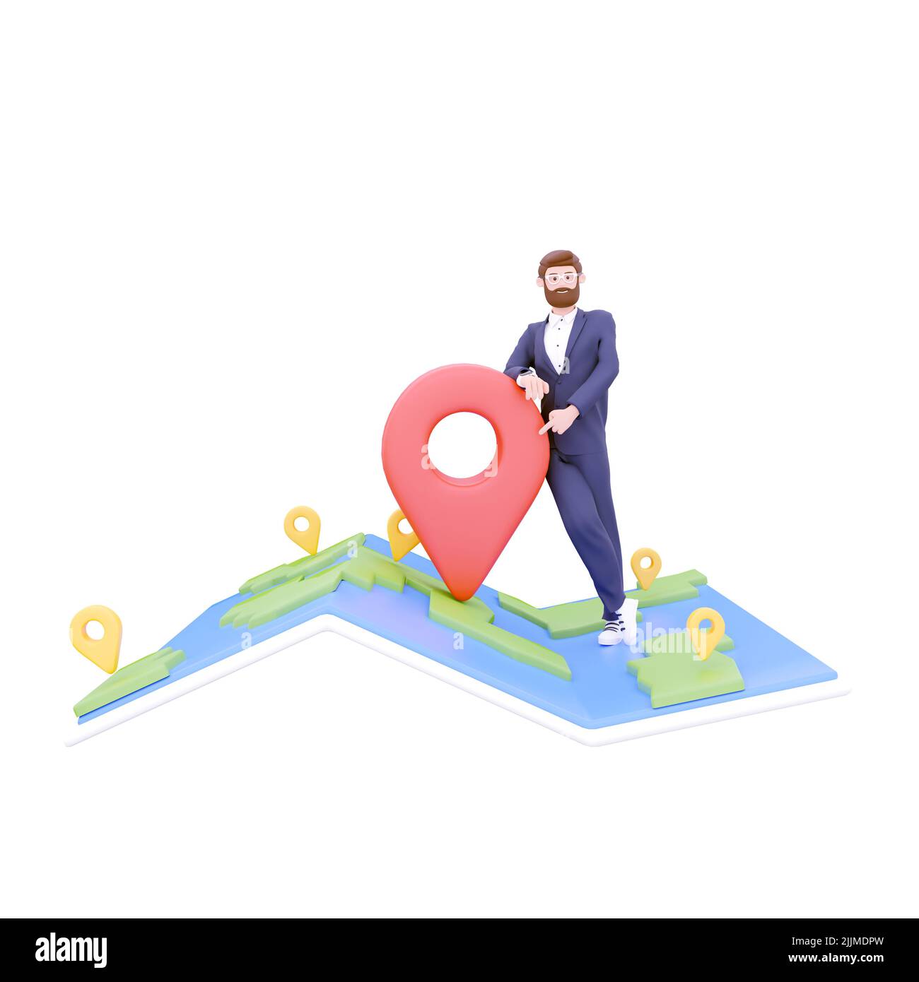 3d render Map location pin with businessman icon, Map location ...
