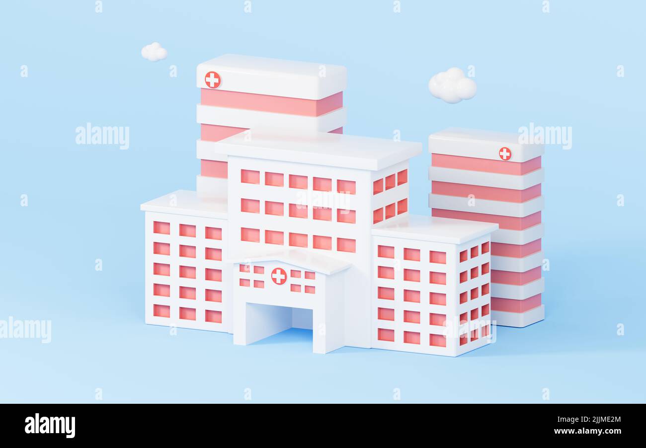 Pink hospital building models, 3d rendering. Computer digital drawing ...
