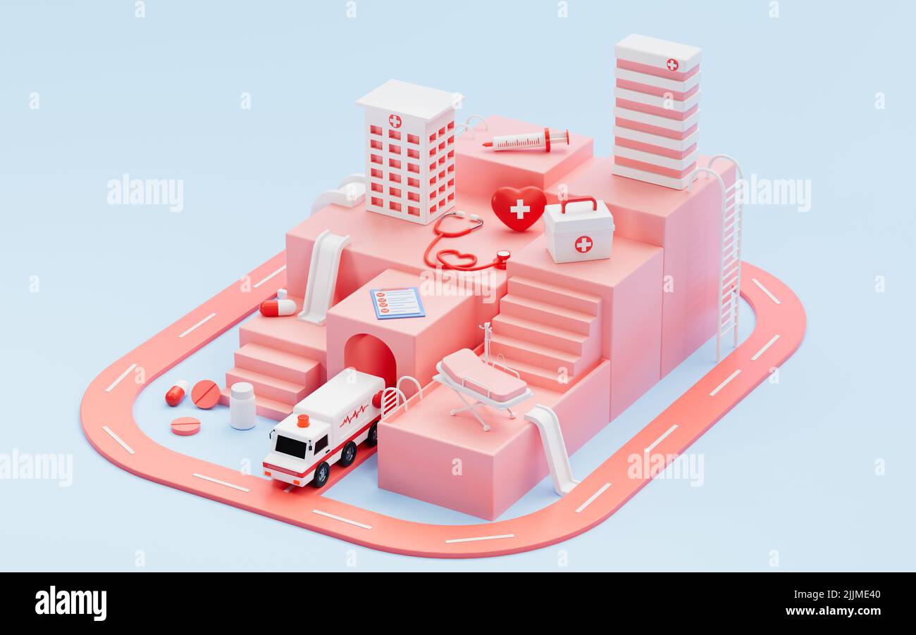 Pink hospital building model and medical apparatus and instruments, 3d ...
