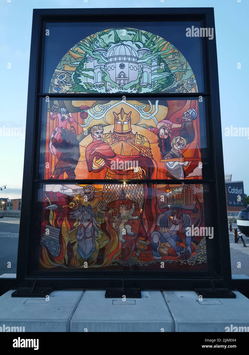 A Game of thrones stained glass panel art installation depicting the ...