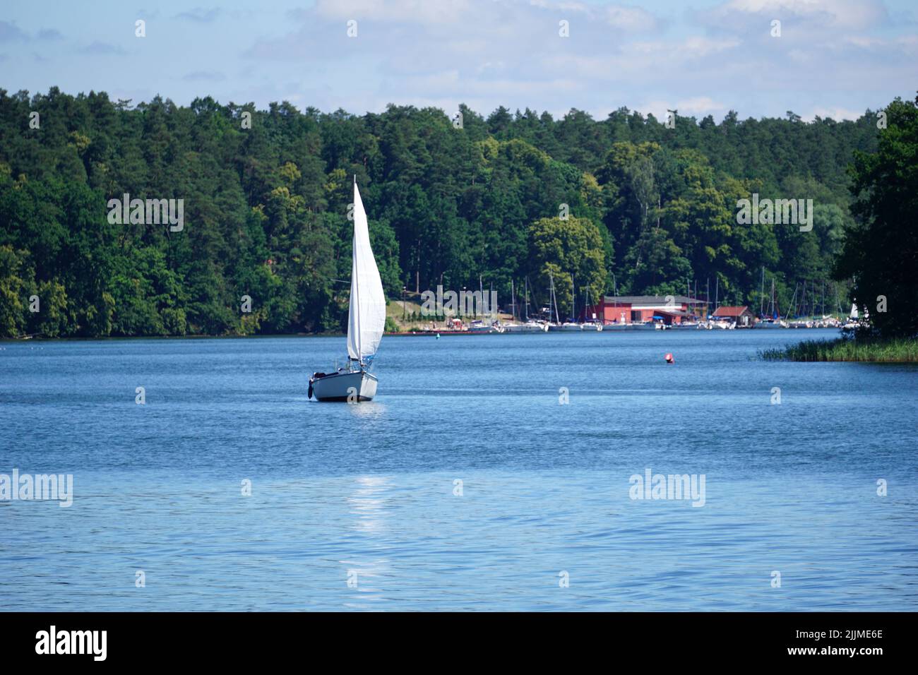 Sailboat swimming on a lake - front view Stock Photo - Alamy