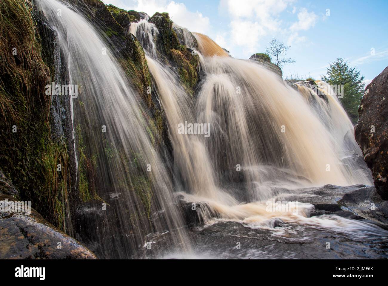 Landscape photography of waterfall, rocks, moss, Loup of Fintry ...