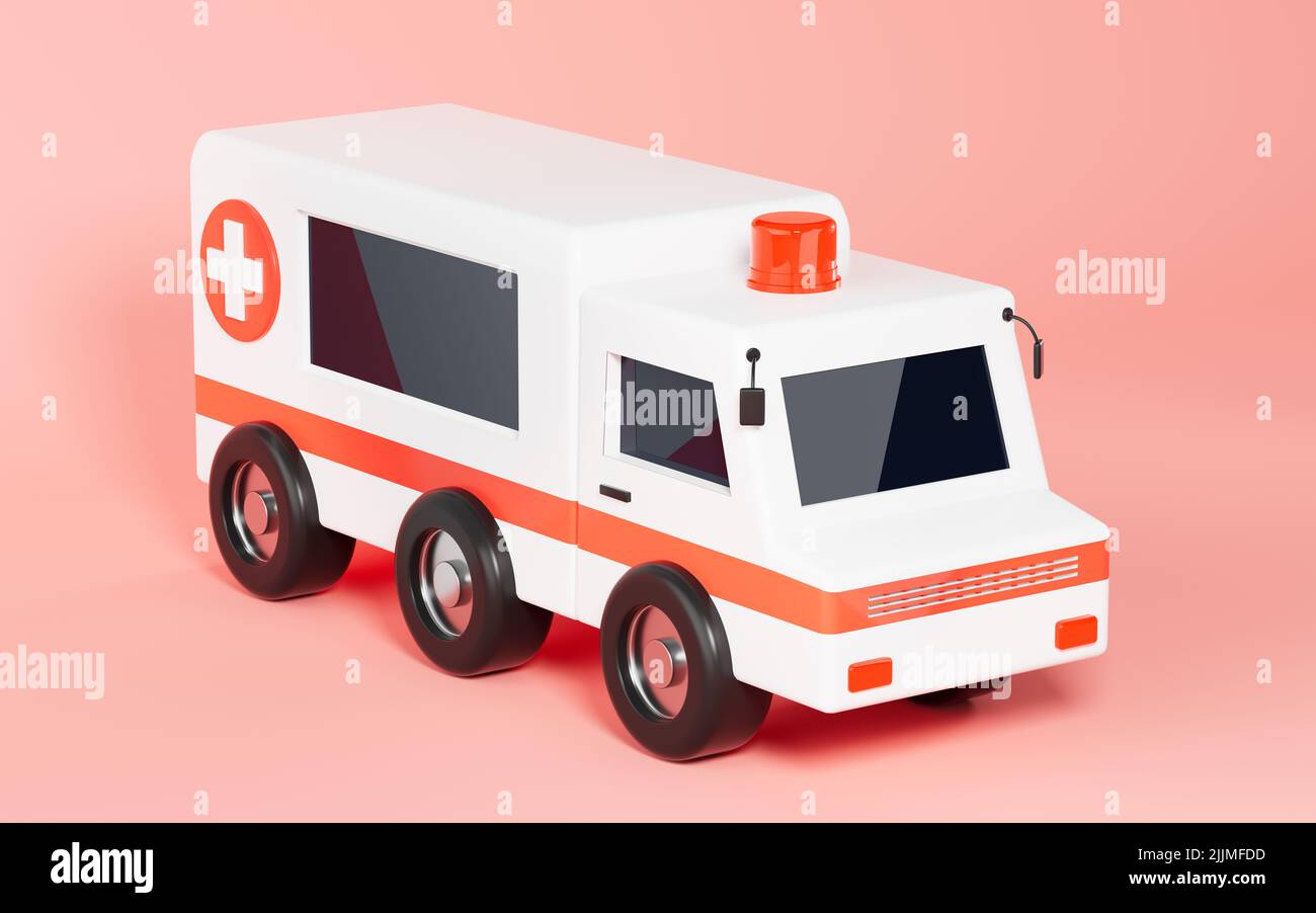 Ambulance with pink background, 3d rendering. Computer digital drawing ...