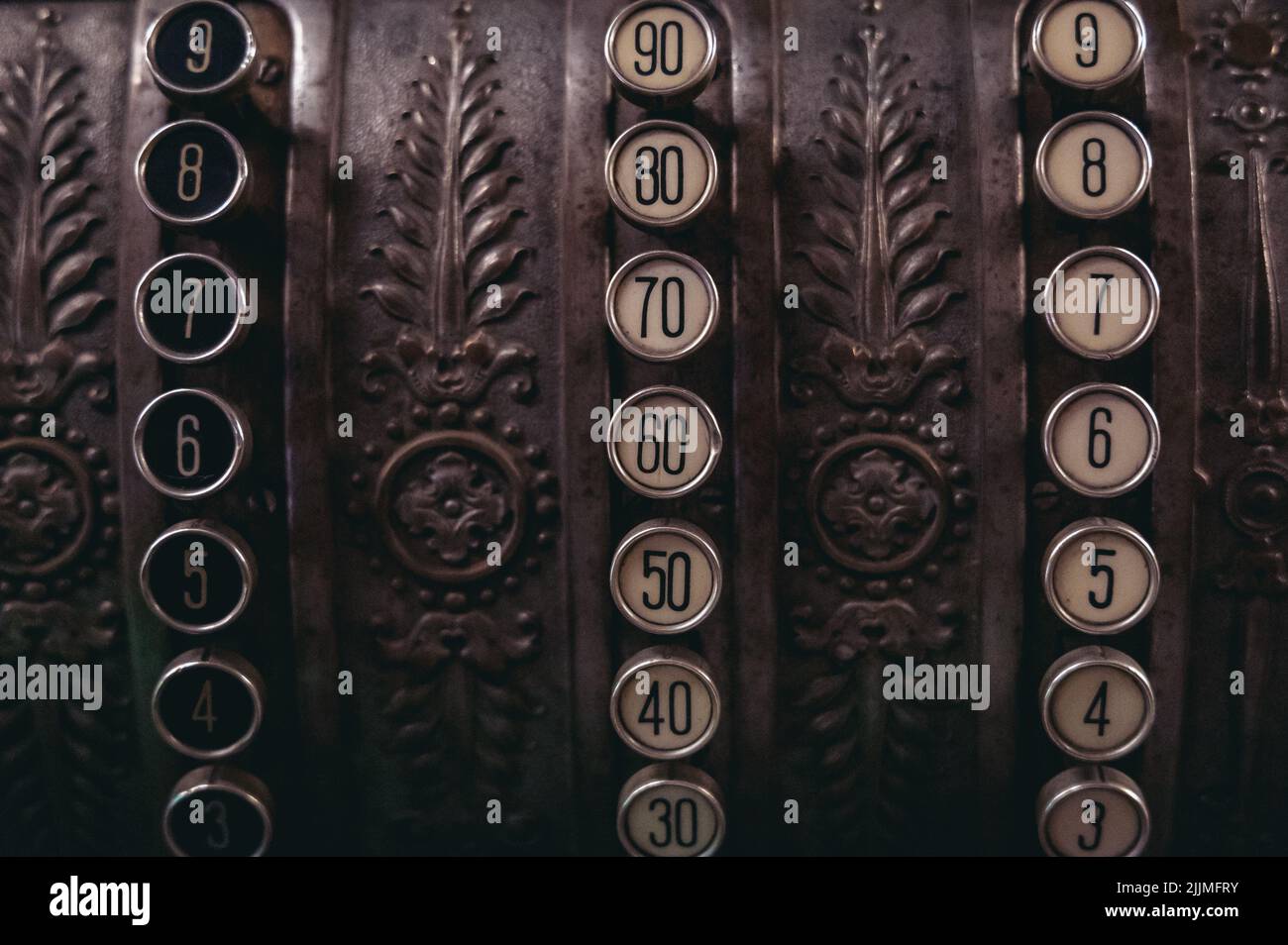 Close up on a numbers on retro cash register Stock Photo - Alamy