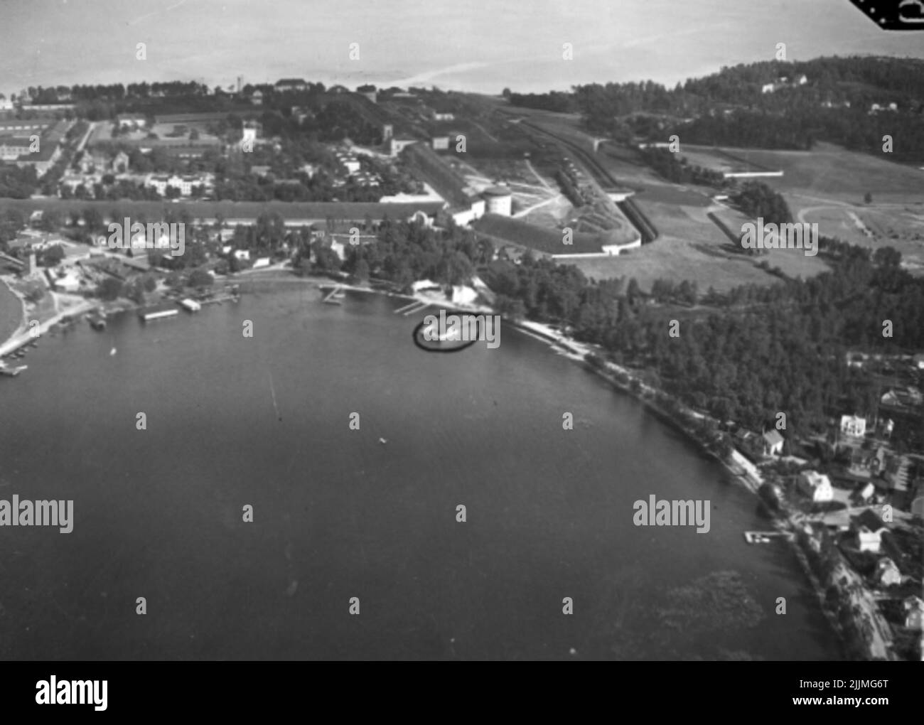 Karlsborg 1934. The seaplane station with 2 tent hangars on the beach ...