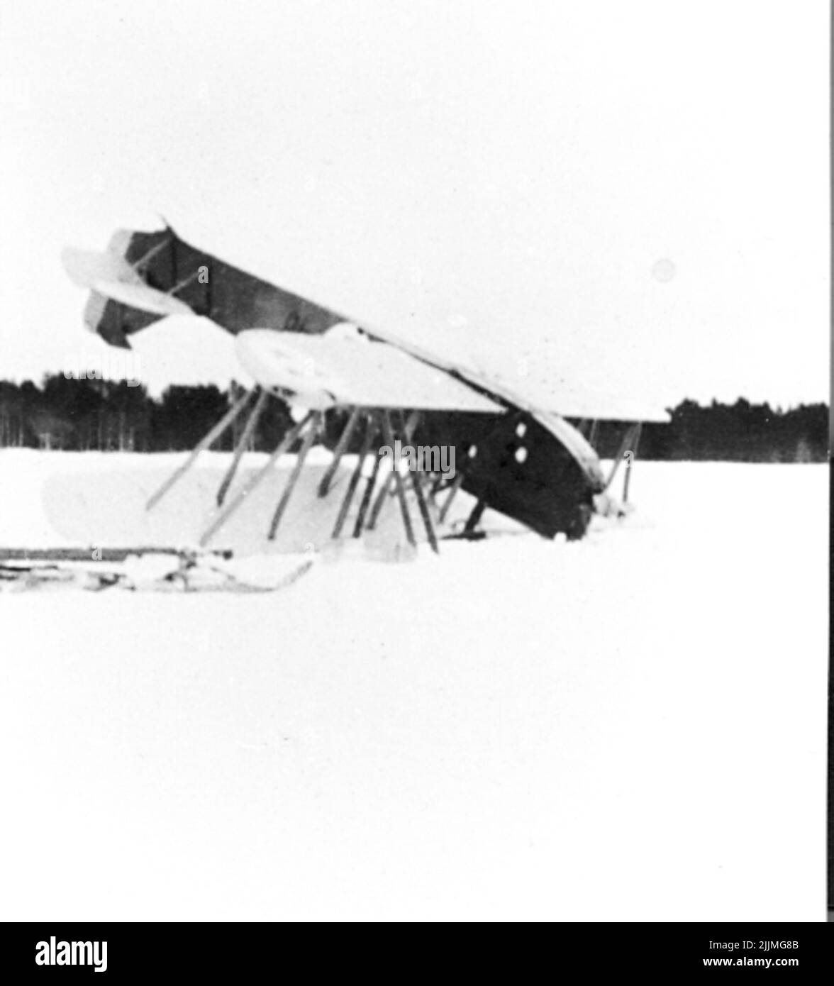 Karlsborg 1928. Aircraft S25H has tipped over on the ice of Bottensjön ...