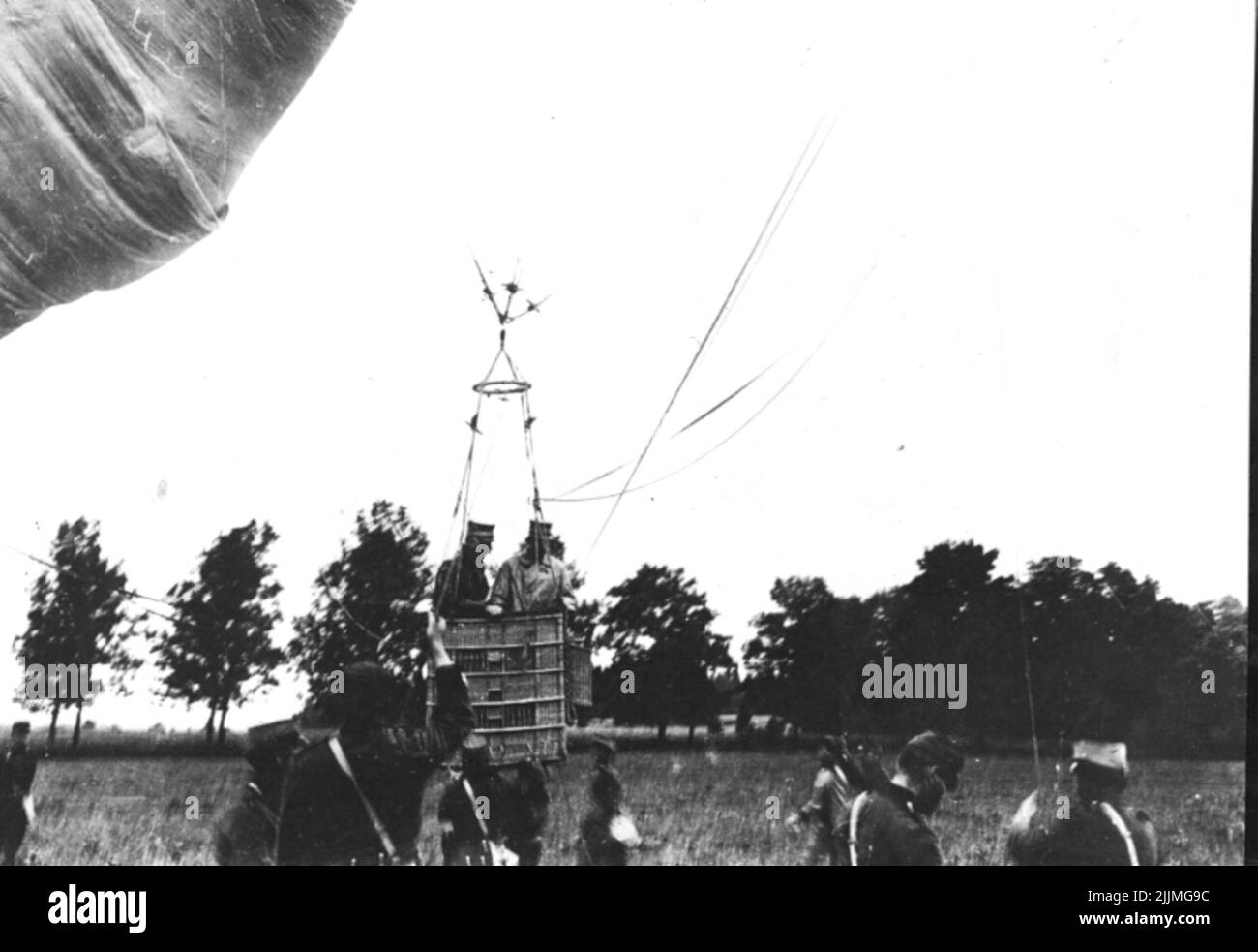 Swedish flight history. Balloon ascent at the field aircraft around ...