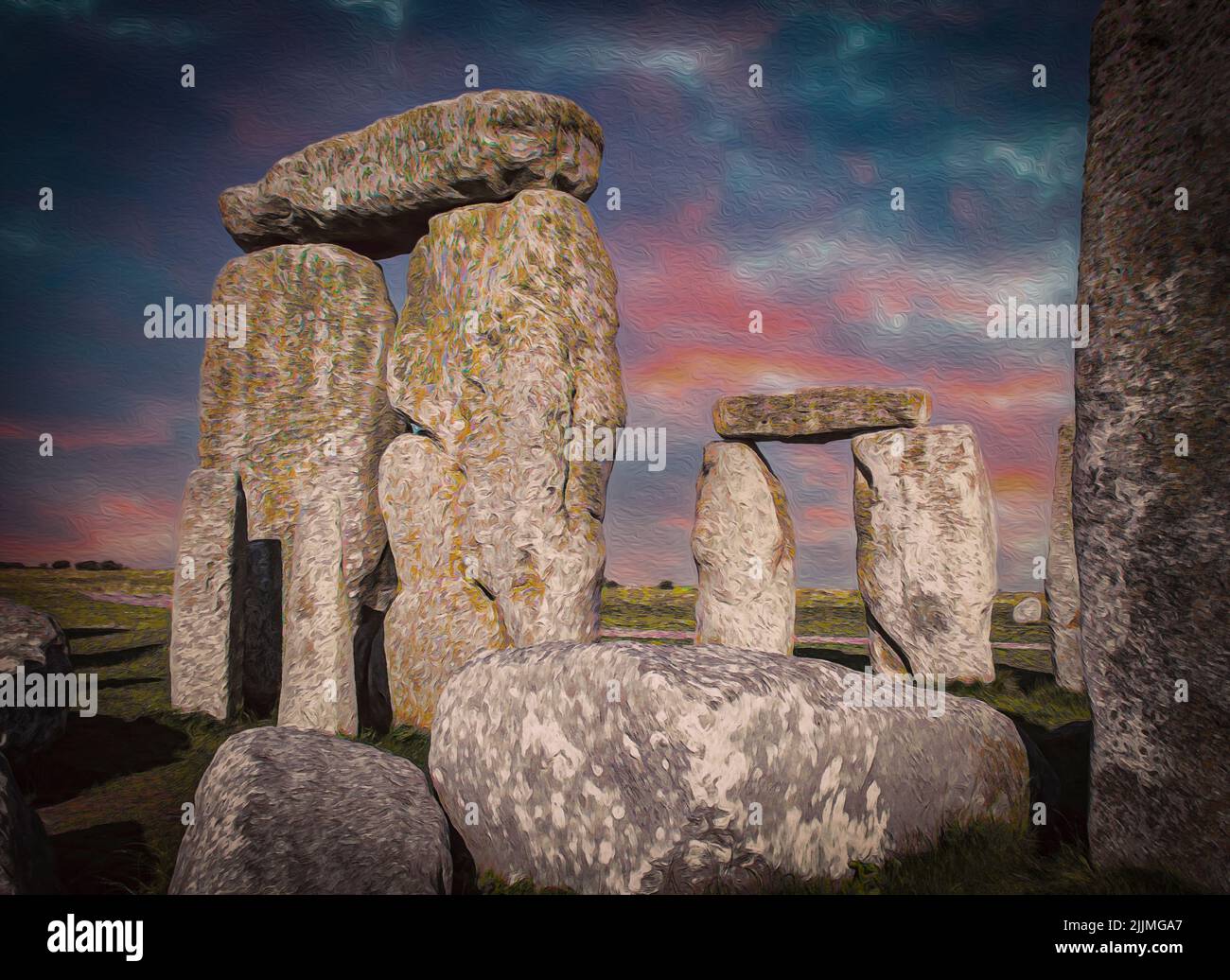 Artistic rendering of closeup of Standing Stones at Stonehenge- View ...