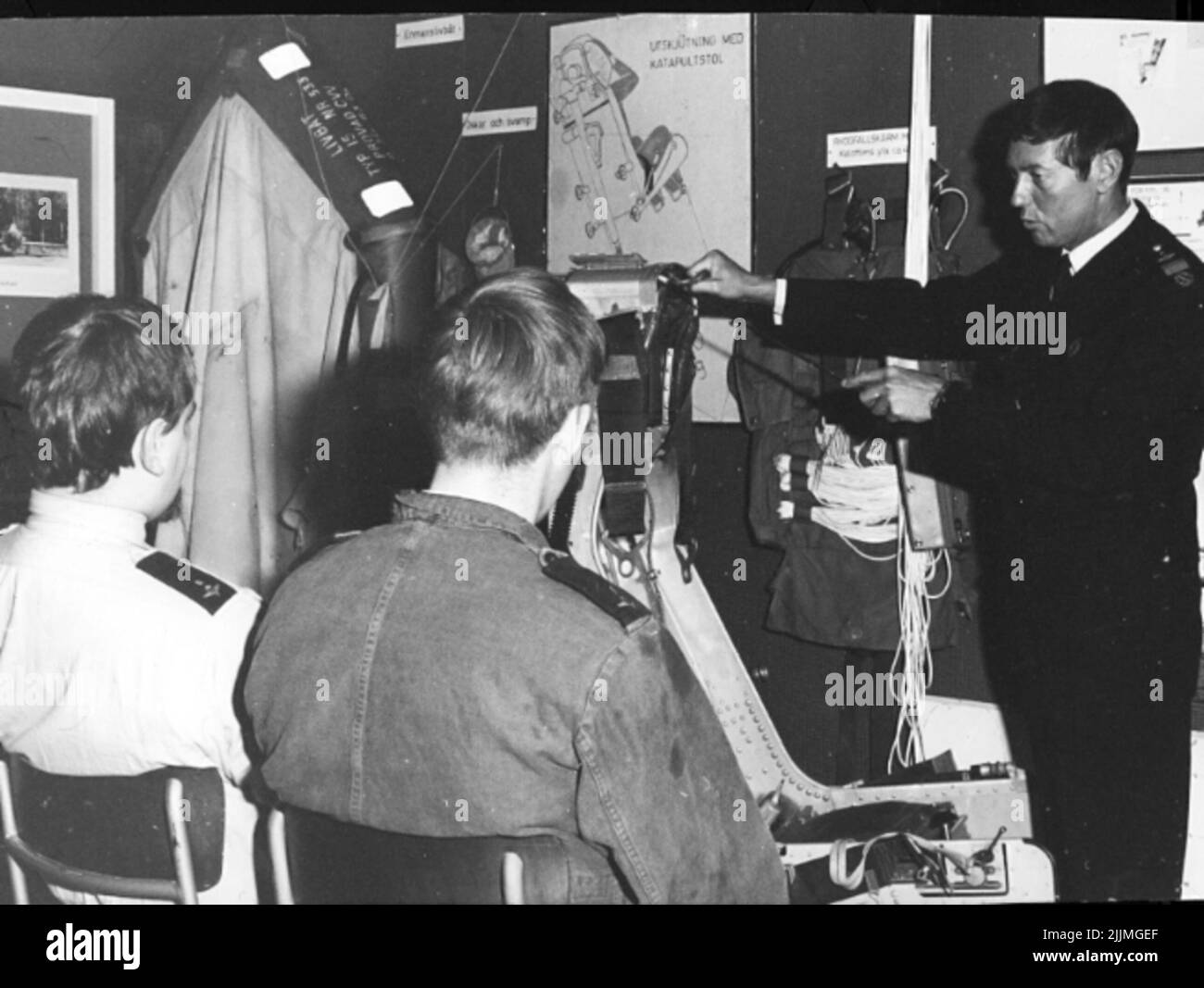 F6 Karlsborg. 1960s. Flight technician Karl-Axel Hansson instructs ...
