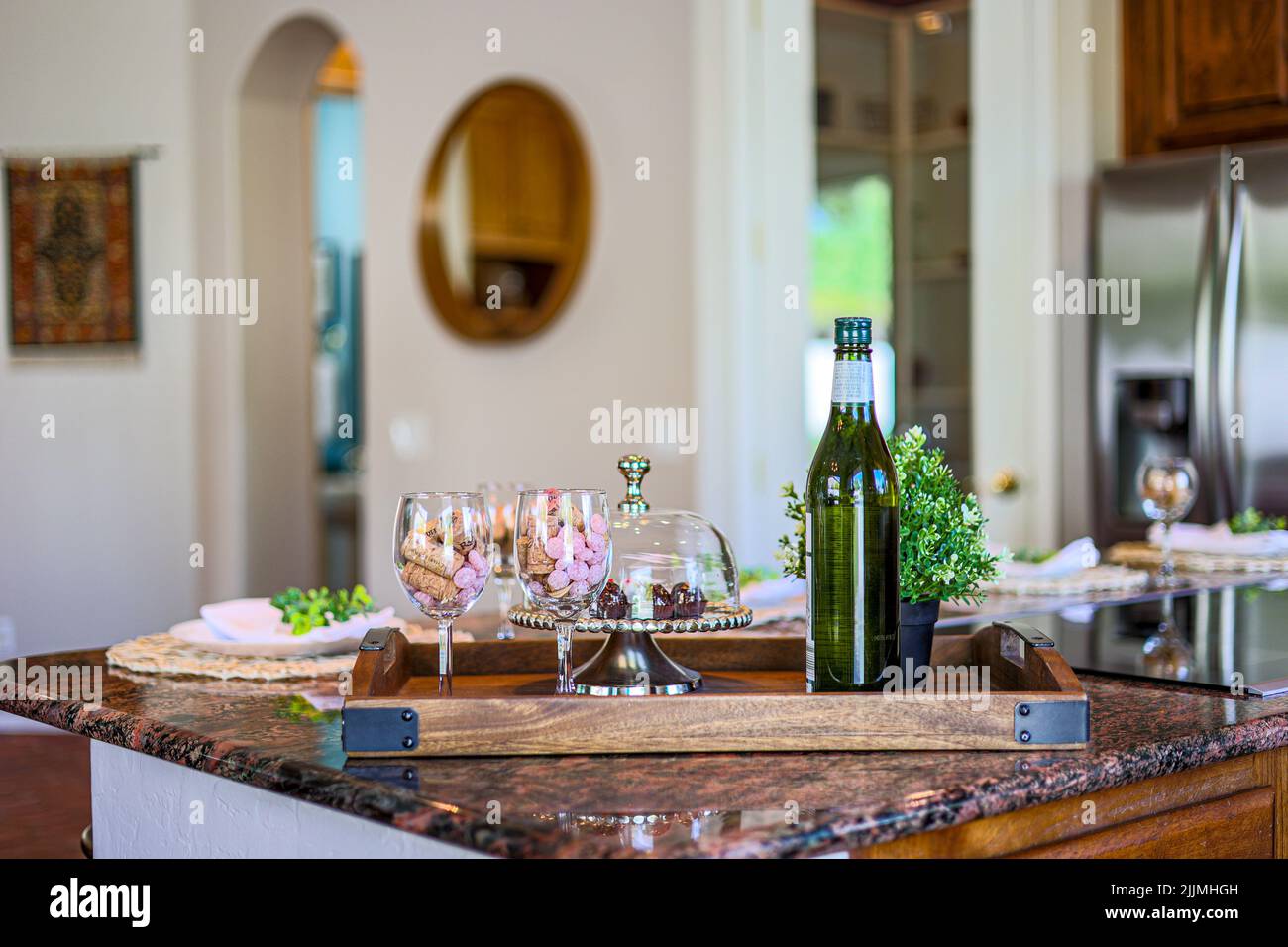 A beautiful interior design of a kitchen with a set dining table Stock ...