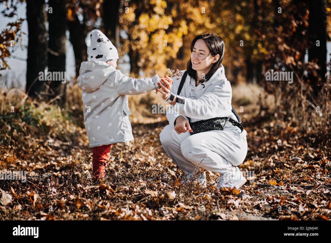 Family Fall Activities. Happy family single mom and toddler baby girl ...