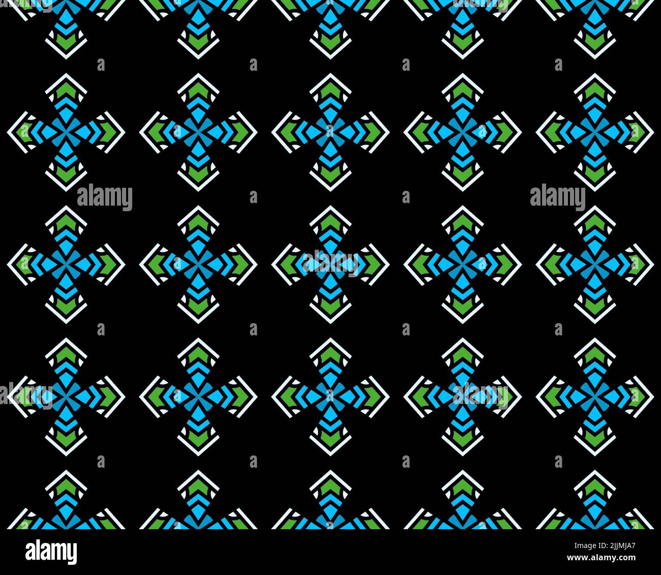 A seamless tile pattern with blue floral ornament on a black background ...