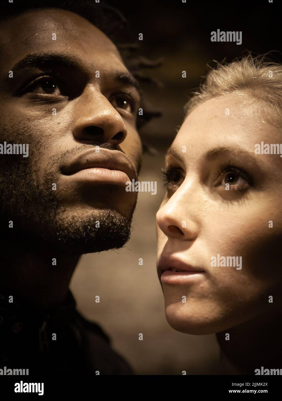 Black and White. Conceptual close portraits of an attractive mixed race ...