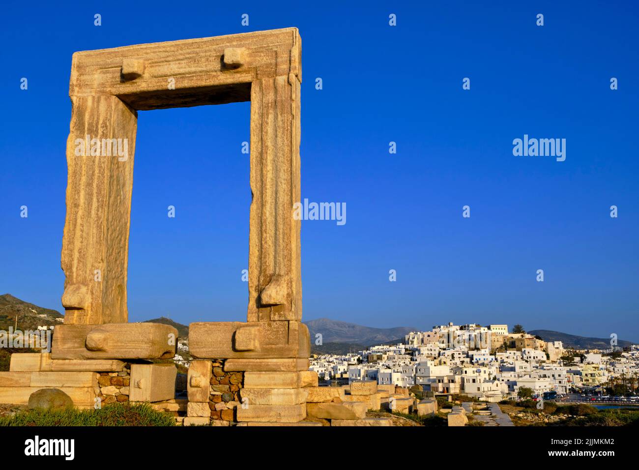 Greece, Cyclades, island of Naxos, city of Hora (Naxos), the portico of ...
