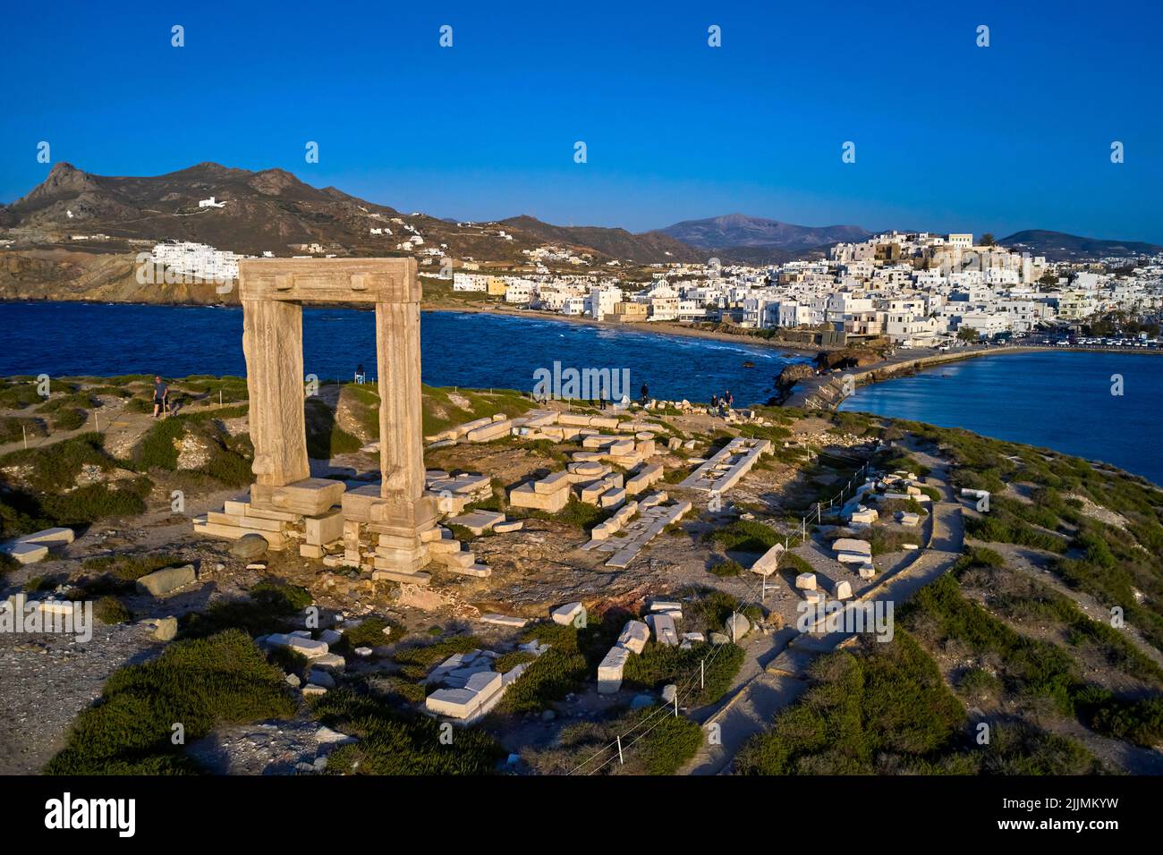 Greece, Cyclades, island of Naxos, city of Hora (Naxos), the portico of ...