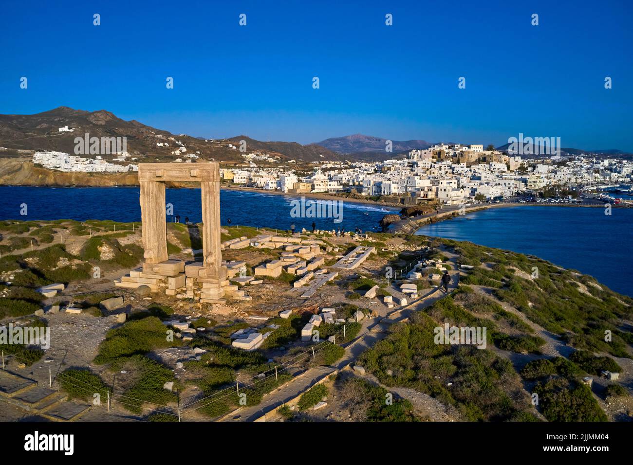Greece, Cyclades, island of Naxos, city of Hora (Naxos), the portico of ...