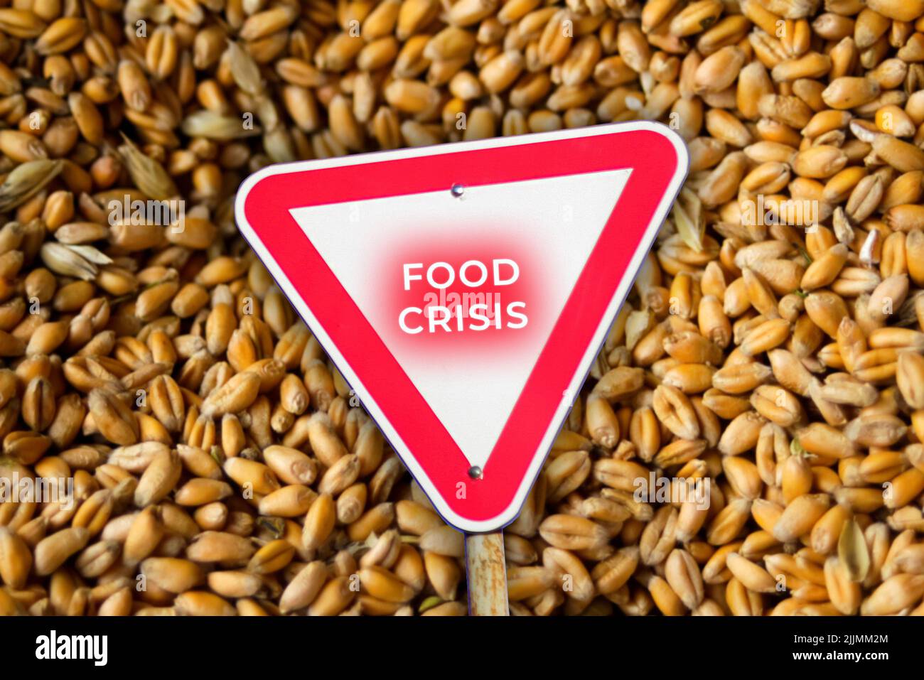 Food crisis concept. Red road sign. Defocus blank empty triangle red ...