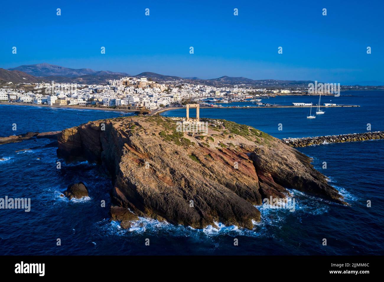 Greece, Cyclades, island of Naxos, city of Hora (Naxos), the portico of ...
