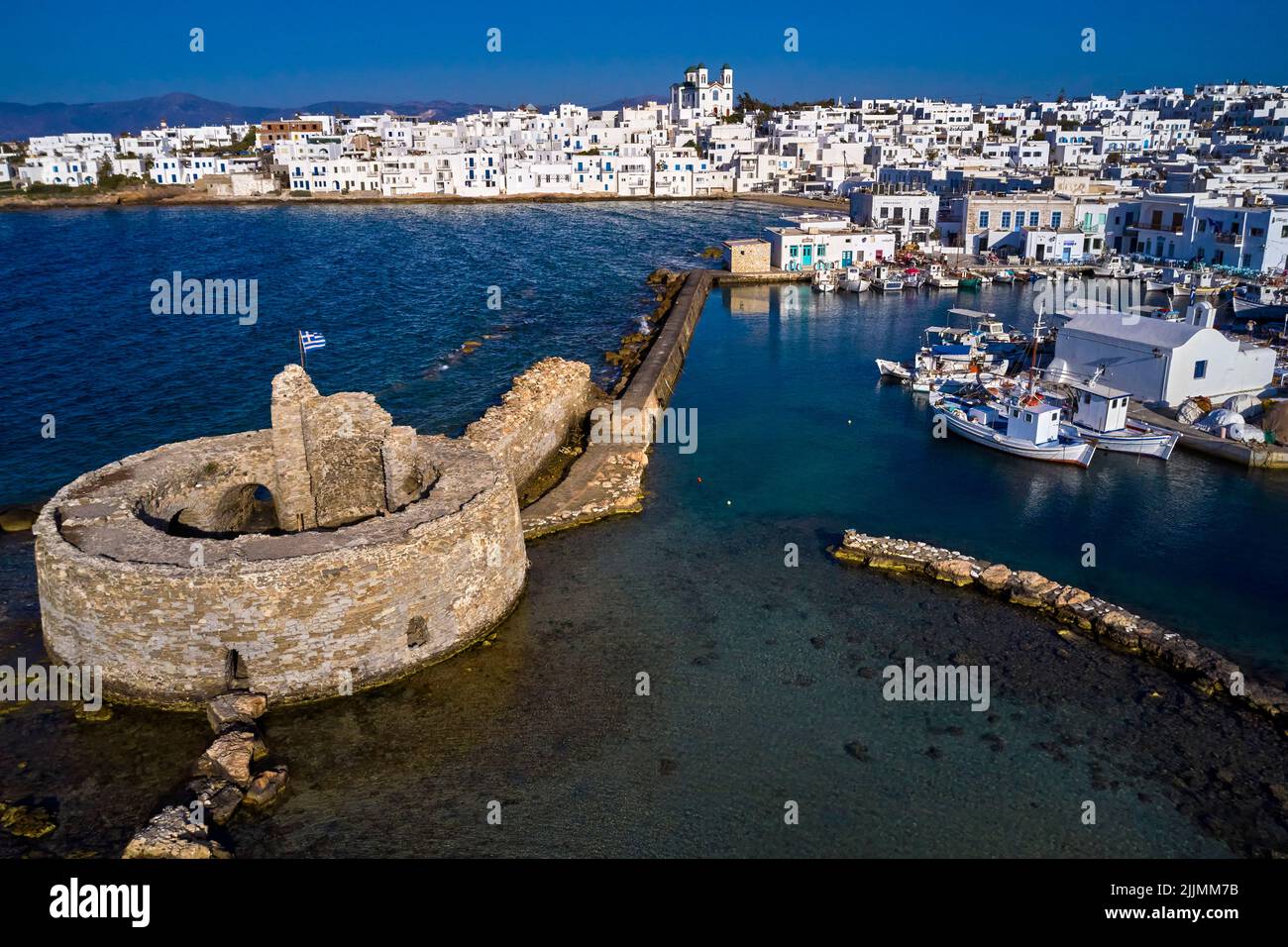 Greece, Cyclades islands, Paros island, village and port of Naoussa ...