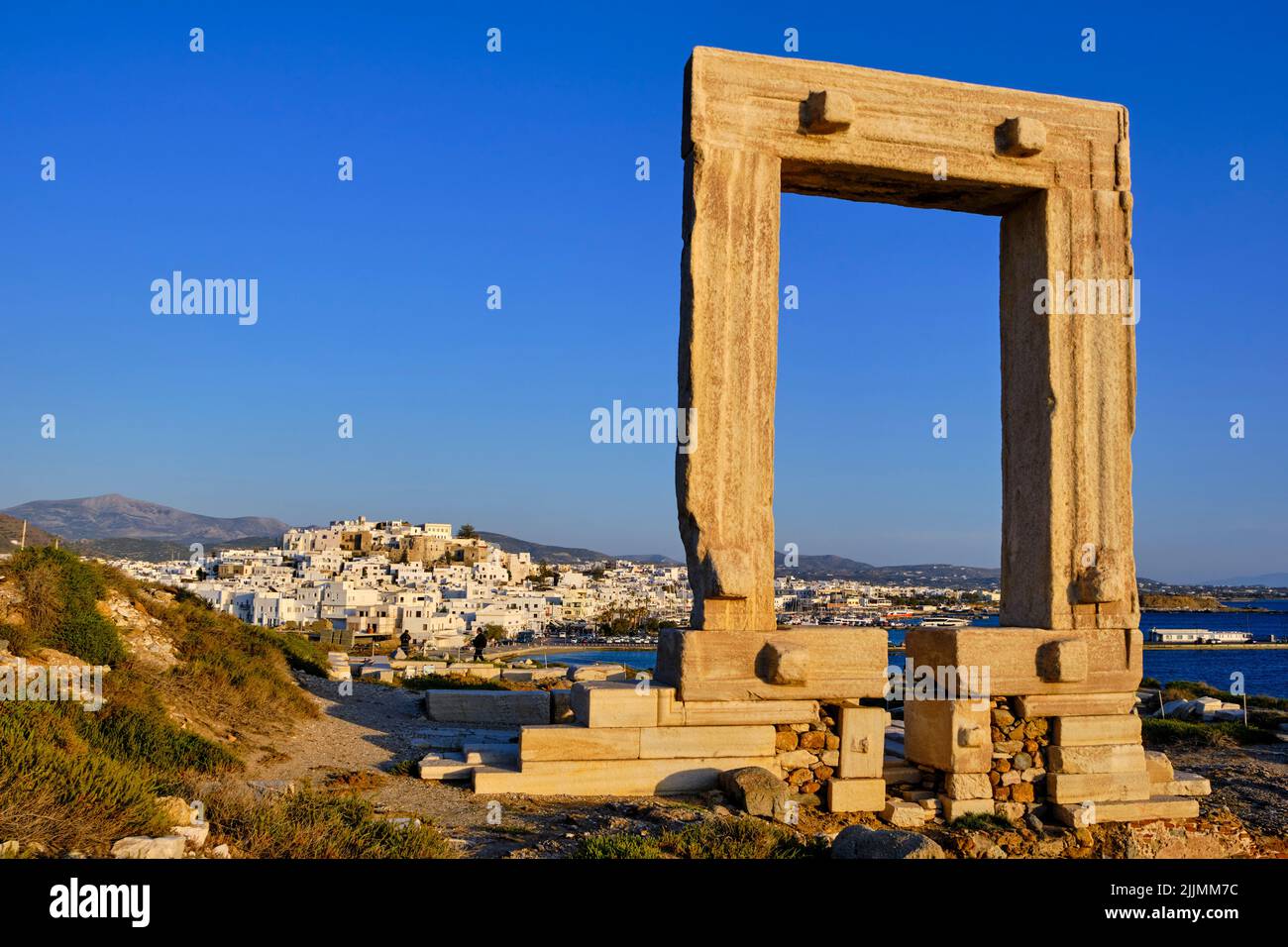 Greece, Cyclades, island of Naxos, city of Hora (Naxos), the portico of ...