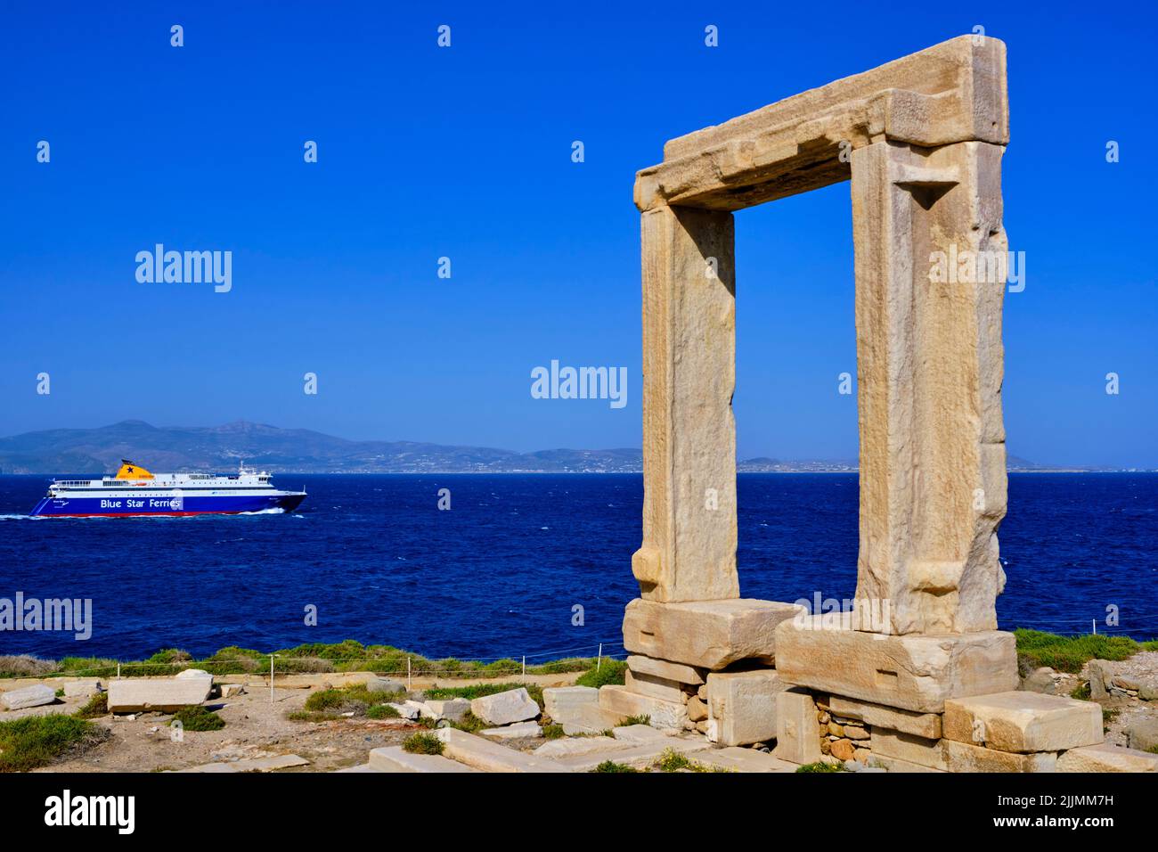 Greece, Cyclades, island of Naxos, city of Hora (Naxos), the portico of ...