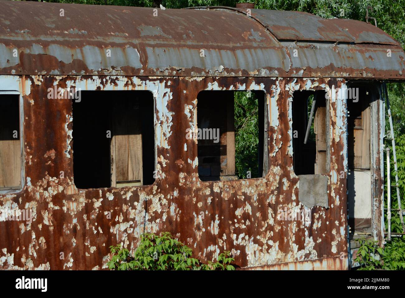 abandoned old rusty wagons without glass on window panes Stock Photo ...