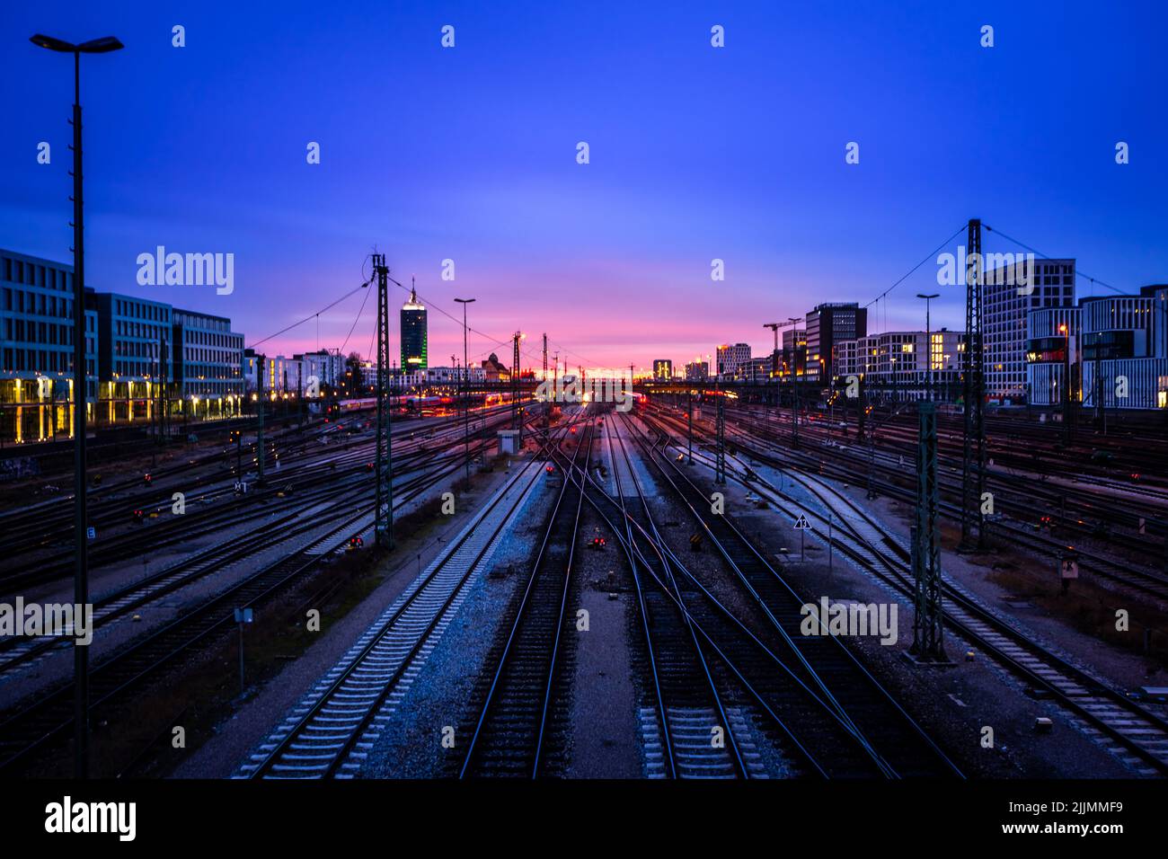 A beautiful shot of motion lights in Railway Road in Munich at Sunset ...