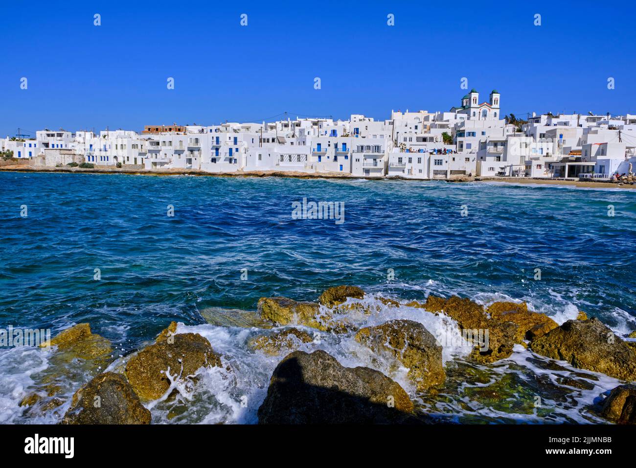 Greece, Cyclades islands, Paros island, village and port of Naoussa ...