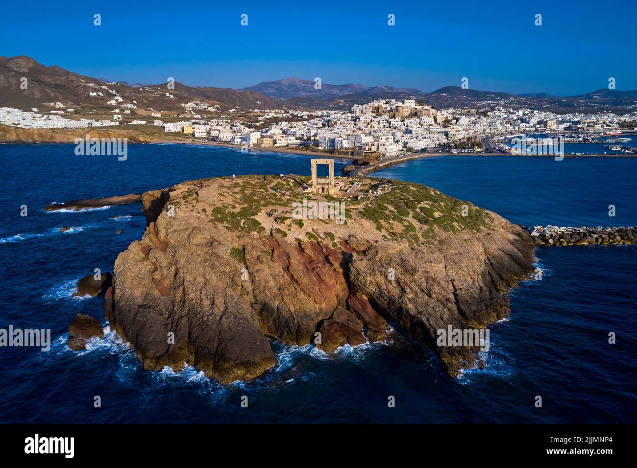 Greece, Cyclades, island of Naxos, city of Hora (Naxos), the portico of ...