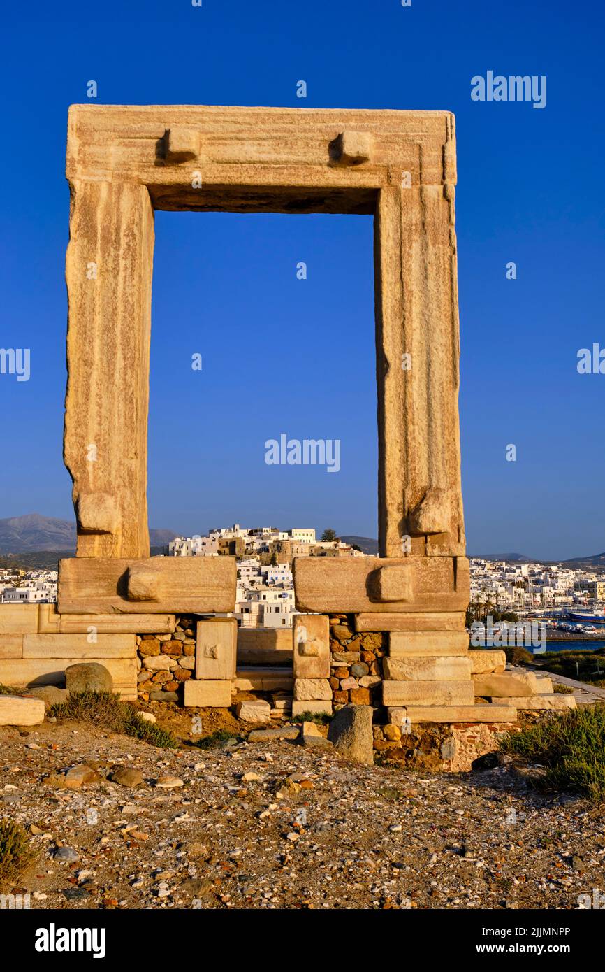 Greece, Cyclades, island of Naxos, city of Hora (Naxos), the portico of ...