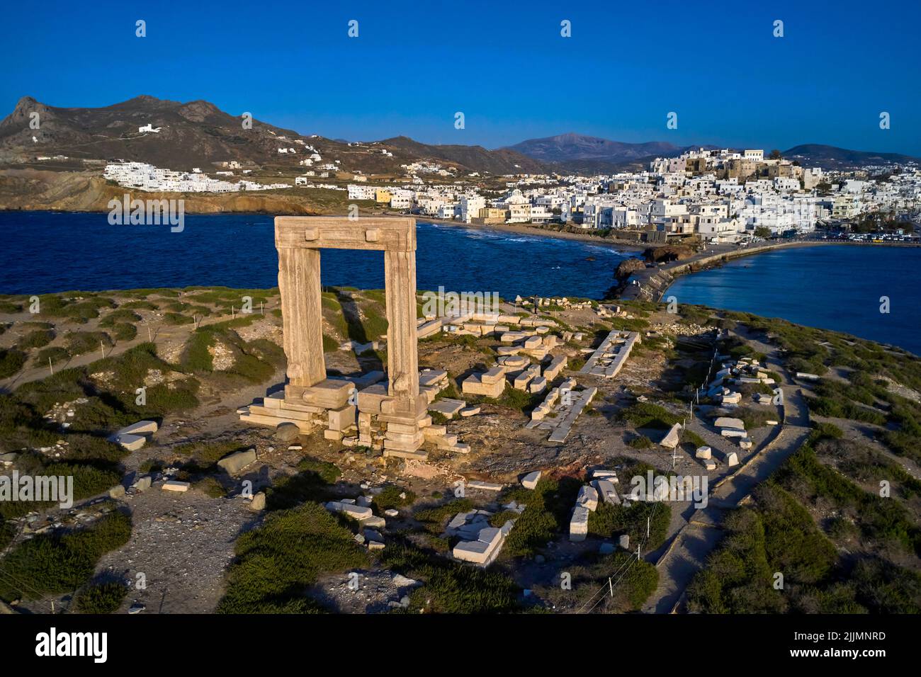 Greece, Cyclades, island of Naxos, city of Hora (Naxos), the portico of ...