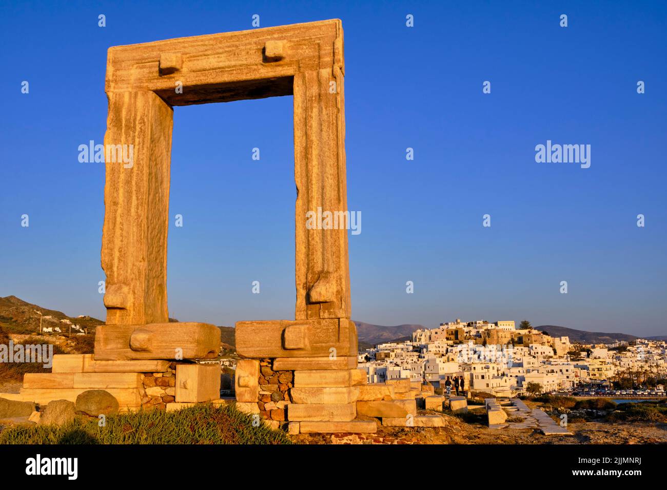 Greece, Cyclades, island of Naxos, city of Hora (Naxos), the portico of ...