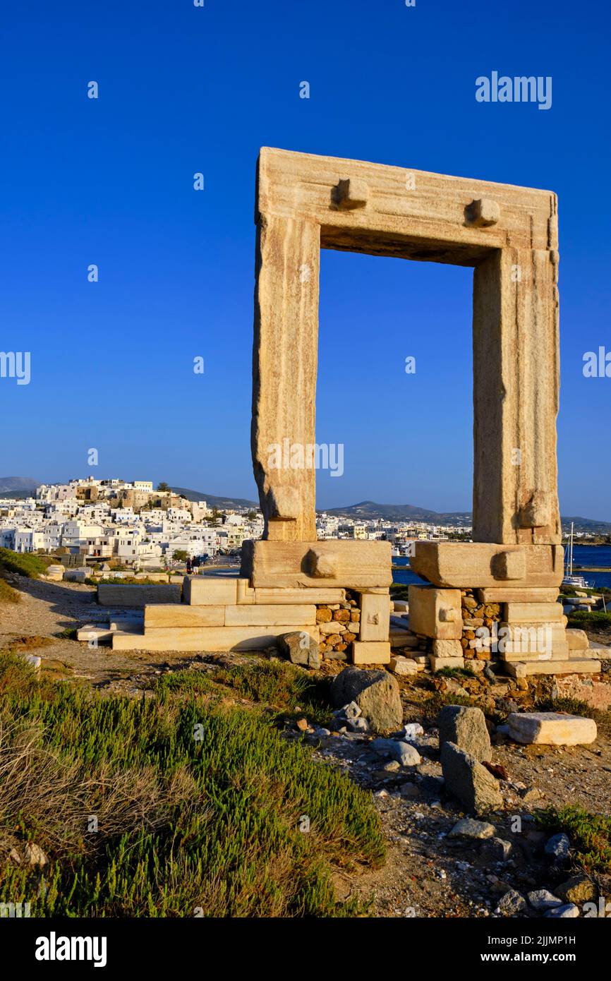 Greece, Cyclades, island of Naxos, city of Hora (Naxos), the portico of ...