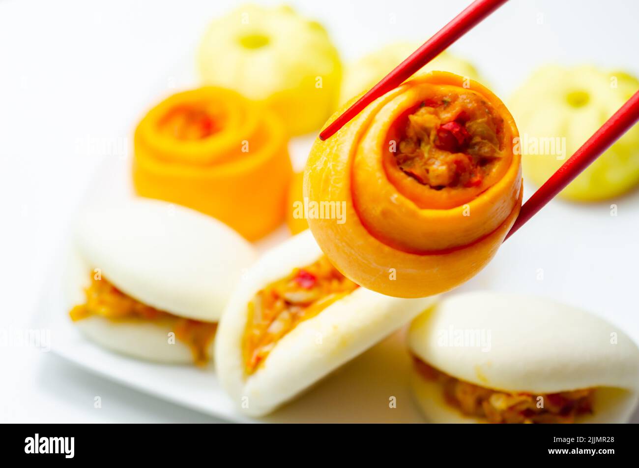 Massaman vegetable rose bun, Steam cooked seasoned vegetables, coated ...