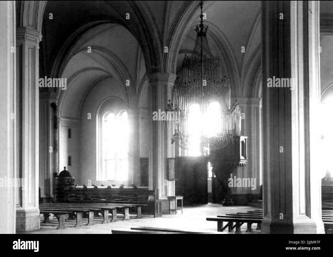 Interior of Carlsborg's fortress church, about 1890. Note the fireplace ...
