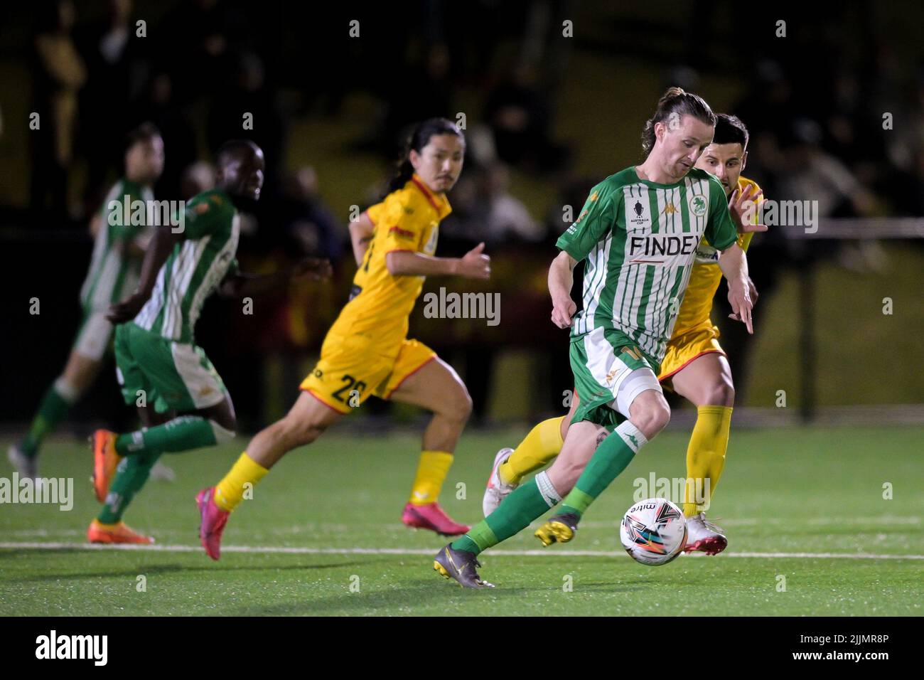 Joshua Hope of the Green Gully SC controls the ball during the ...