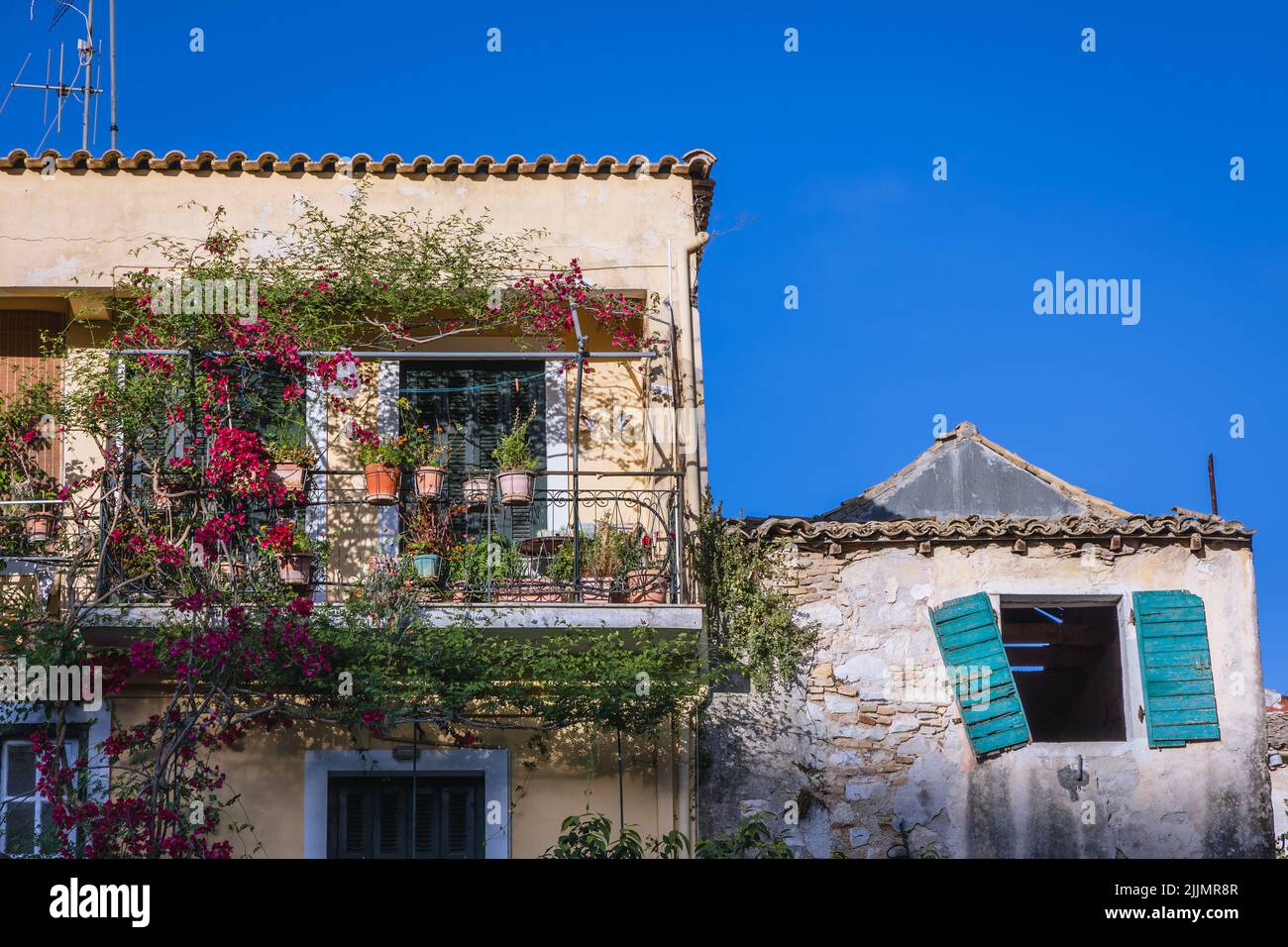 Old residential building in Tenedos area of Old Town of Corfu town on a ...