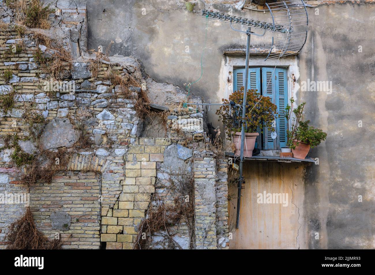 Old residential building in Tenedos area of Old Town of Corfu town on a ...