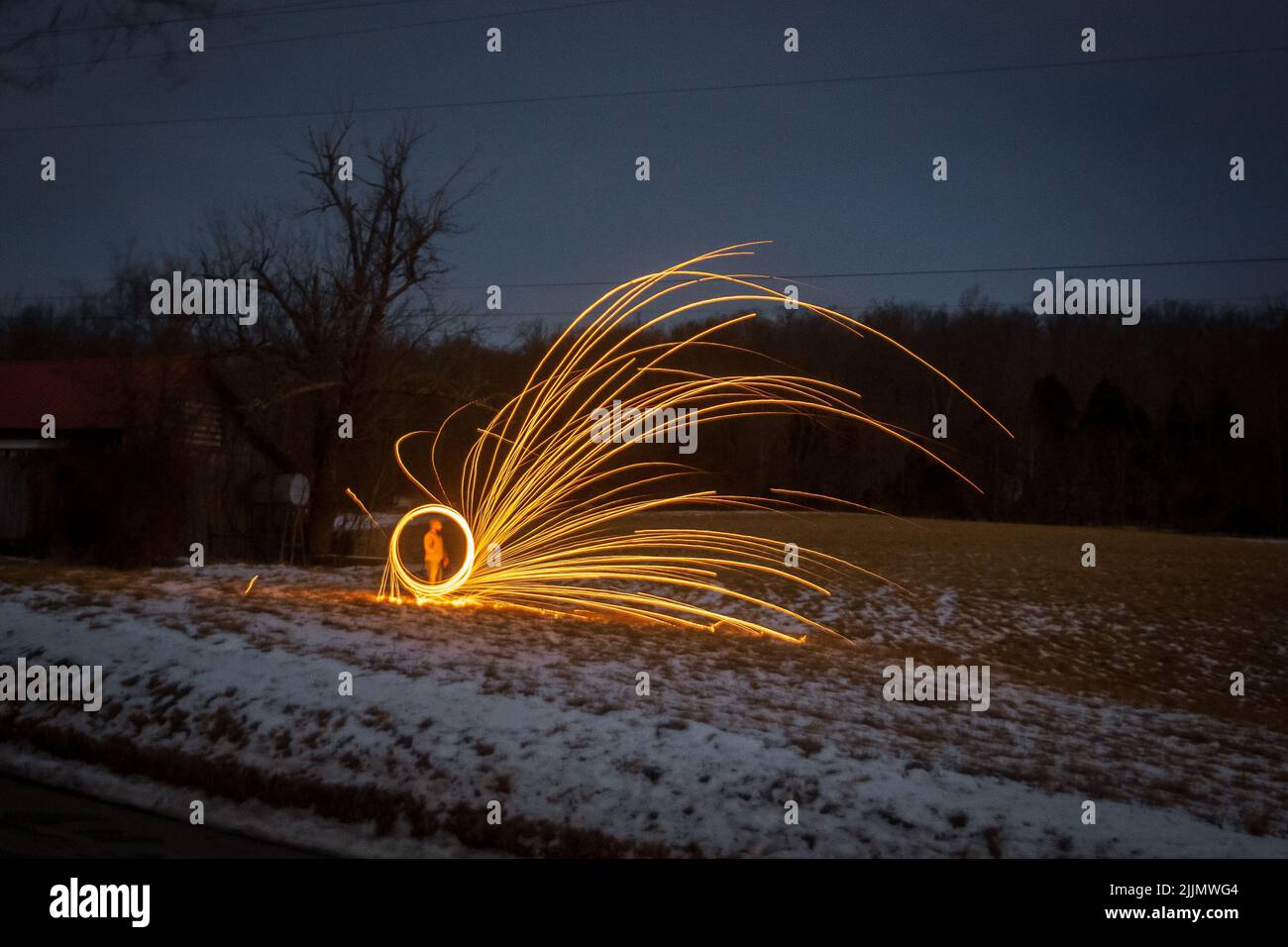 A beautiful vibrant gold circular wire wool at night Stock Photo - Alamy