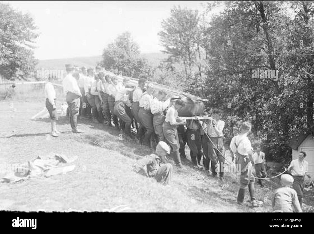 Pioneer service. Manufacture of raft for surprising Stock Photo - Alamy