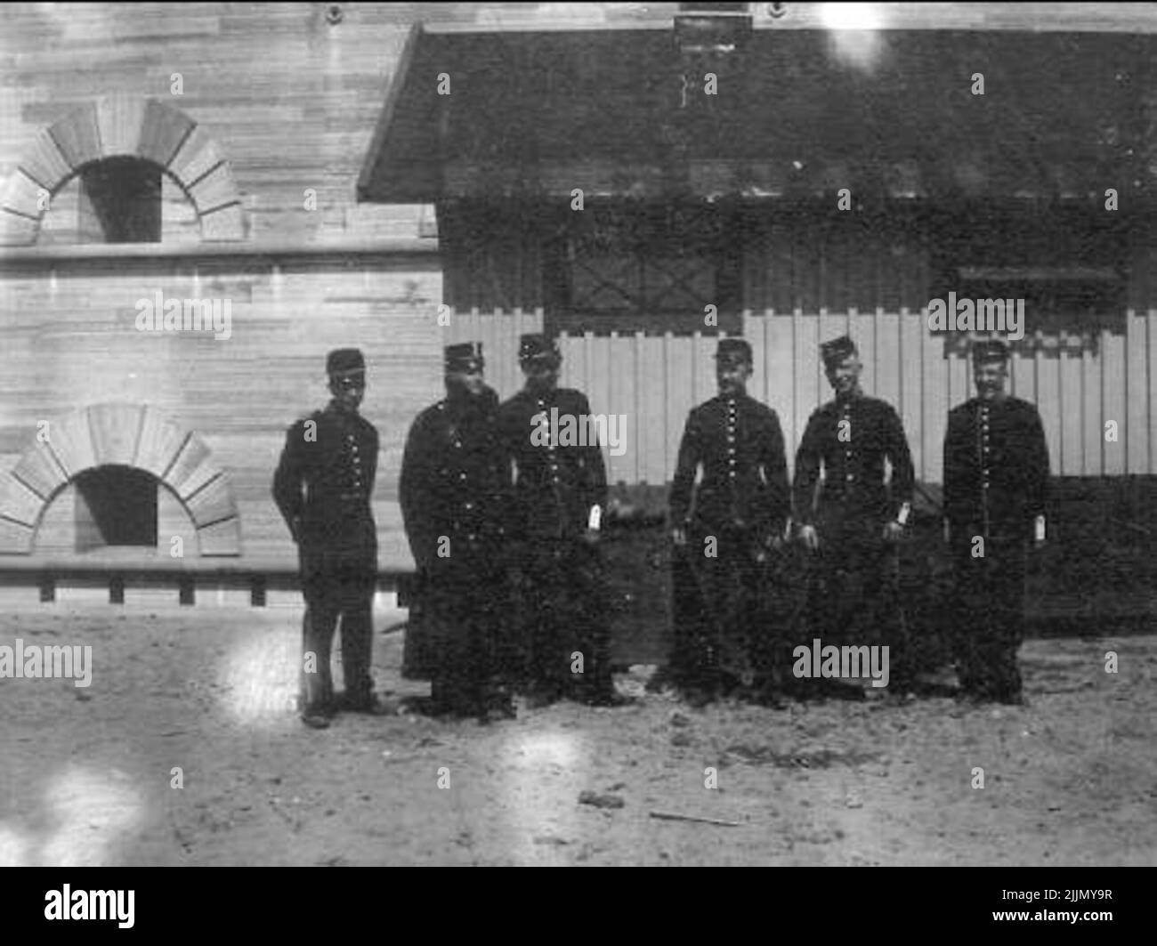 A group of military at Karlsborg Fortress photographed in the early ...